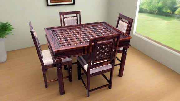Rustic 4 seater Dining Set in Honey Finish – Solid Wood Decor